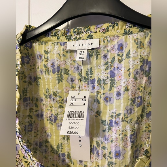Topshop | Tops | Nwt Topshop 8 Puff Long Sleeve Crop Top Corset Vneck Floral Print Yellow White ...